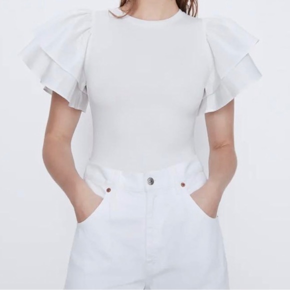 Zara | Tops | Zara Ruffle Sleeve Bodysuit | Poshmark